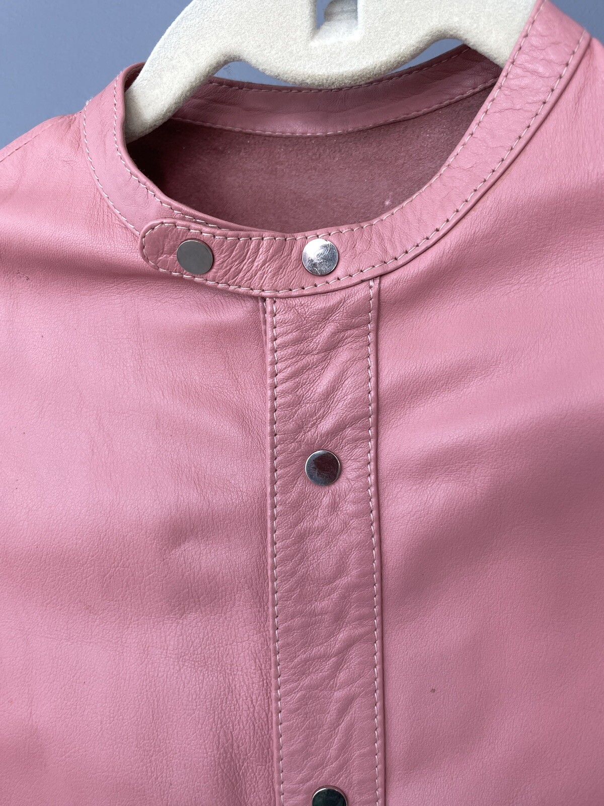 100% Leather Shirt Jacket Pink Button Up Size S - Gem