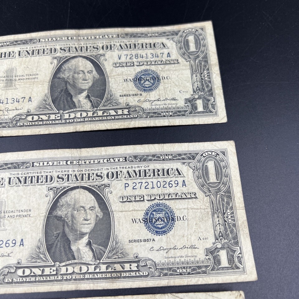 Lot of 5 1957 $1 One Dollar Blue Seal Silver Certificate Note Bills VG ...