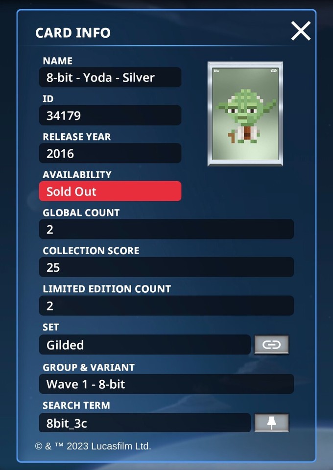 TOPPS STAR WARS CARD TRADER 2016 8-BIT SILVER GILDED YODA 2CC | eBay