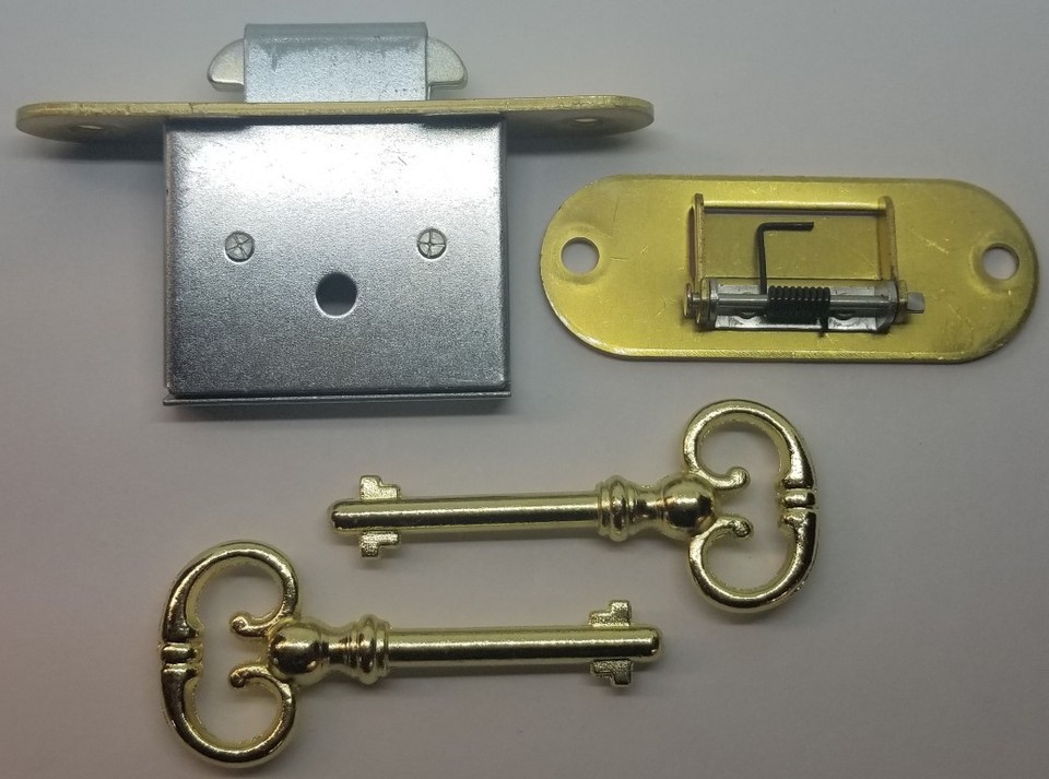 LACQUERED BRASS Roll Top Desk Lock Set rounded oval Catch 2 Keys ...
