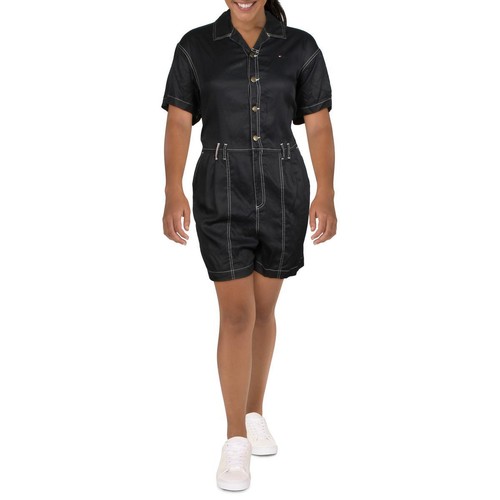 Tommy Hilfiger Womens Navy Contrast Stitch Short Sleeves Romper BHFO ...