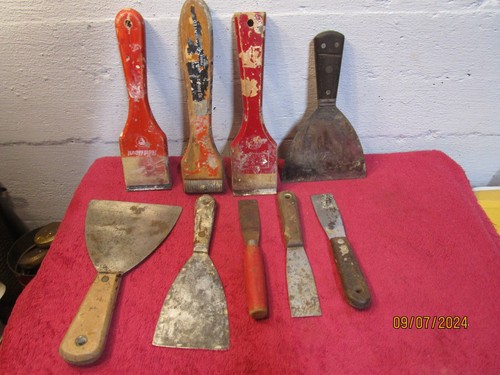 Vintage Lot of 9 Wood Handle Paint Scrapers Chipped and Stained Red ...