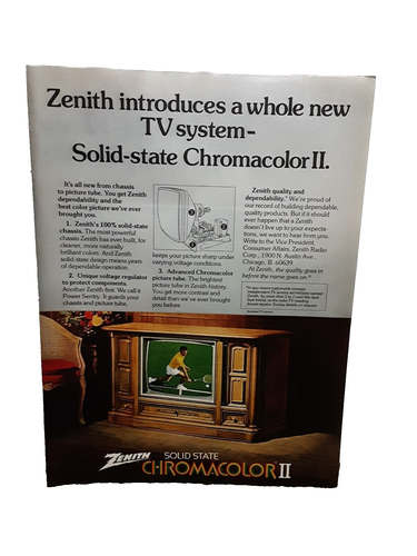 1973 Zenith Chromacolor II Television Tennis Player Original Print Ad ...