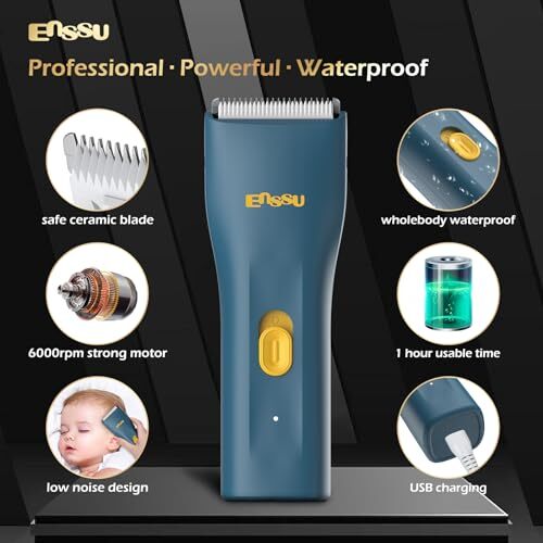 ENSSU Cordless Hair Clippers for Men - Waterproof Beard Trimmer with ...