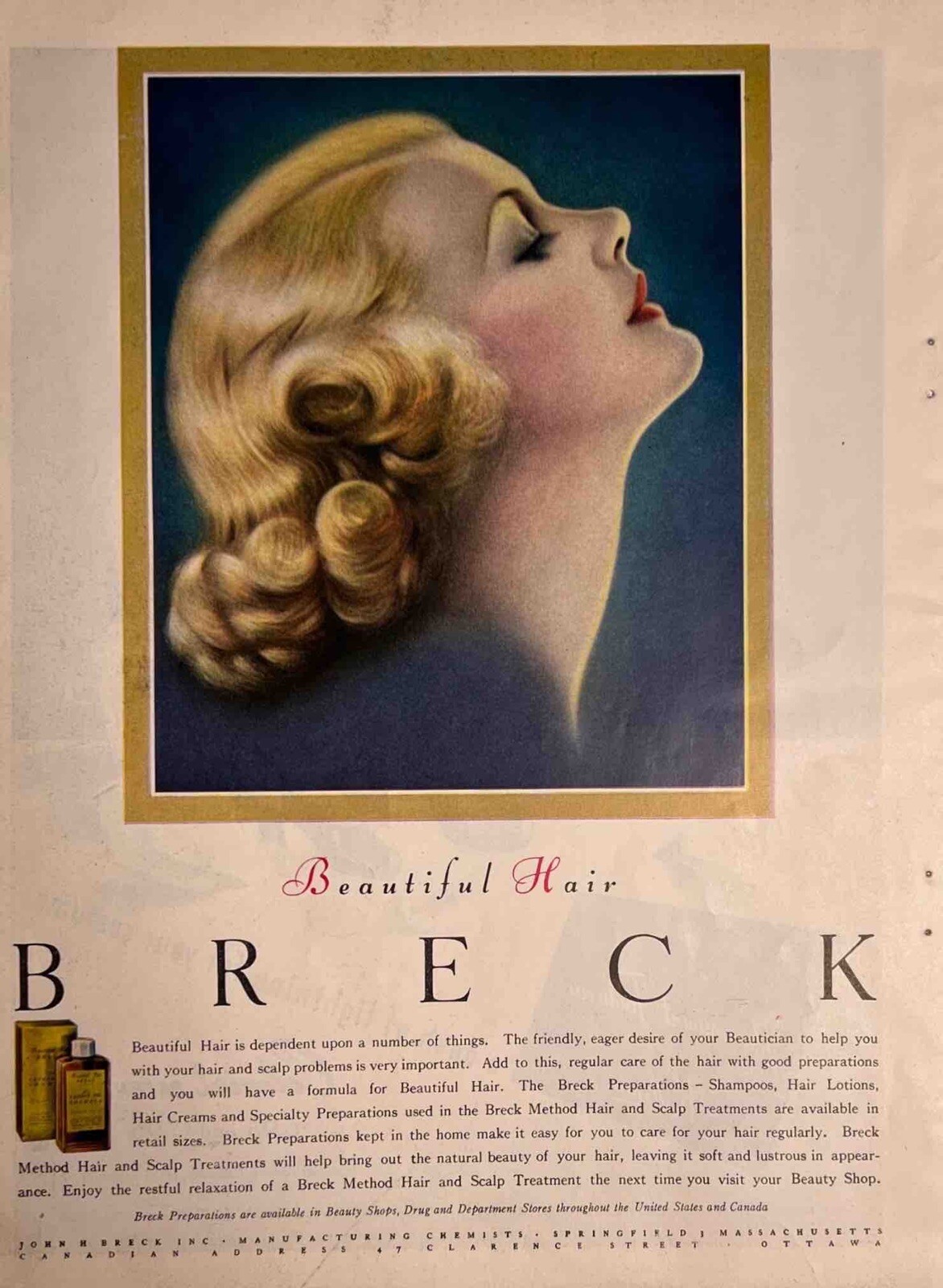 BRECK Beatiful Hair CHARLES SHELDON Vintage Print Ad 1946 | eBay