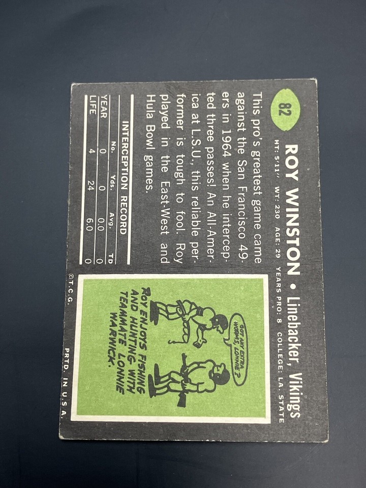 1969 TOPPS FOOTBALL ROY WINSTON #82 VIKINGS | eBay