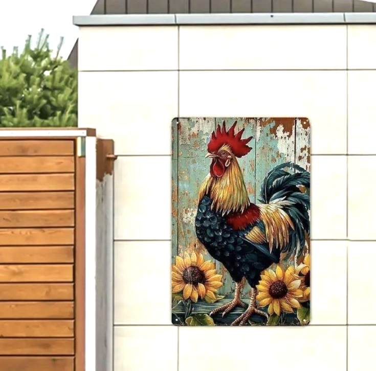 Rustic Farmhouse Rooster metal Wall art Sign 8x12 Inch Rooster Tin Sign ...