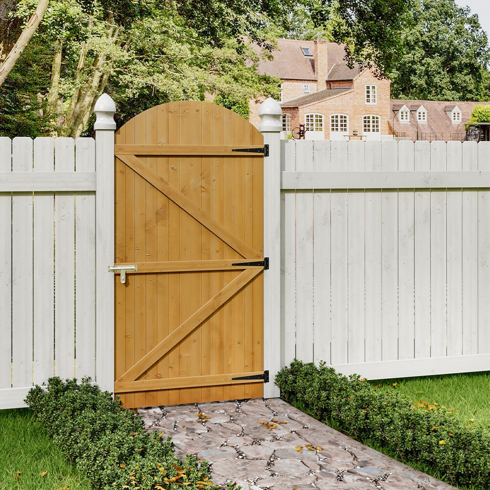 Grey/Natural Pine Wood Garden Gate Curved/Flat Top Pedestrian Gate ...