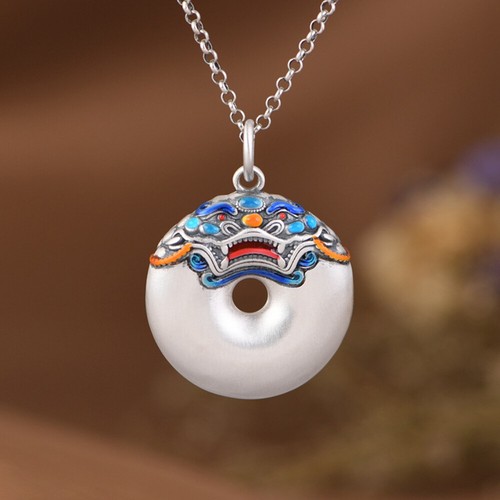 Real 999 Fine Silver Blue Pixiu Dragon Pattern Safe-Circle Pendant 1 ...