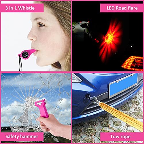 Car Emergency Kit Pink Roadside Assistance Kitn Jumper Cable Tow Rope ...