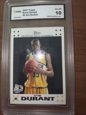 KEVIN DURANT 2007 TOPPS #112 RC ROOKIE WHITE BORDER GMA 10 SEATTLE ...