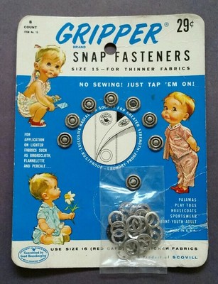 Vintage 1950 GRIPPER Snap Fasteners Sewing Snaps Size 15 NEW Original ...