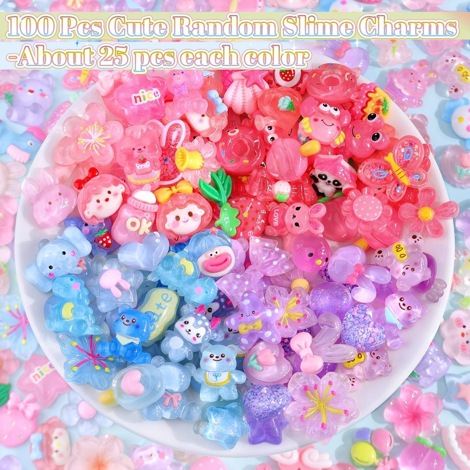 100PCS Slime Charms Jelly Cute Flatback Resin Charms for Slime, Kawaii ...