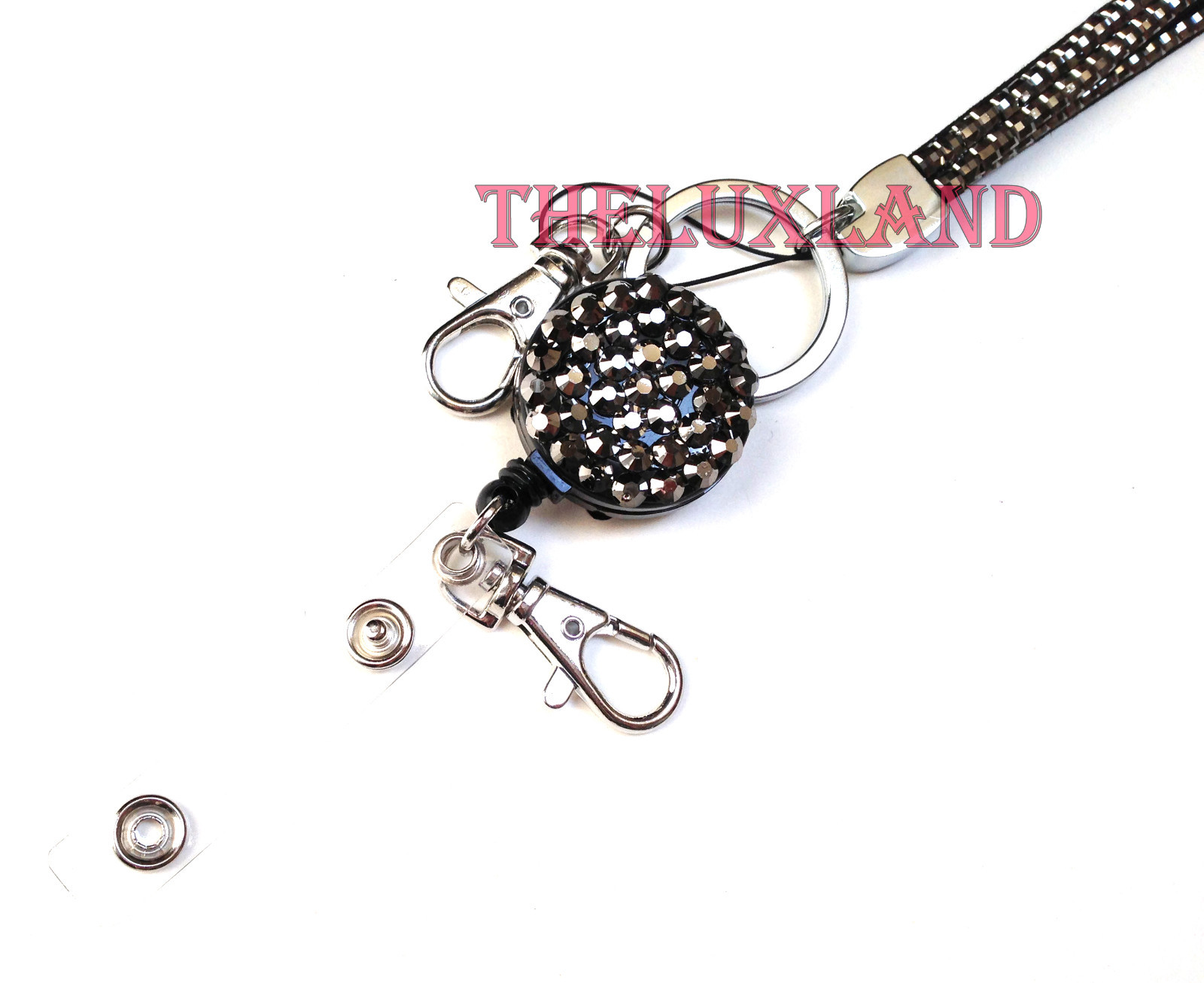 Rhinestone Bling Crystal Lanyard ID Badge Cell Phone Retractable Reel ...