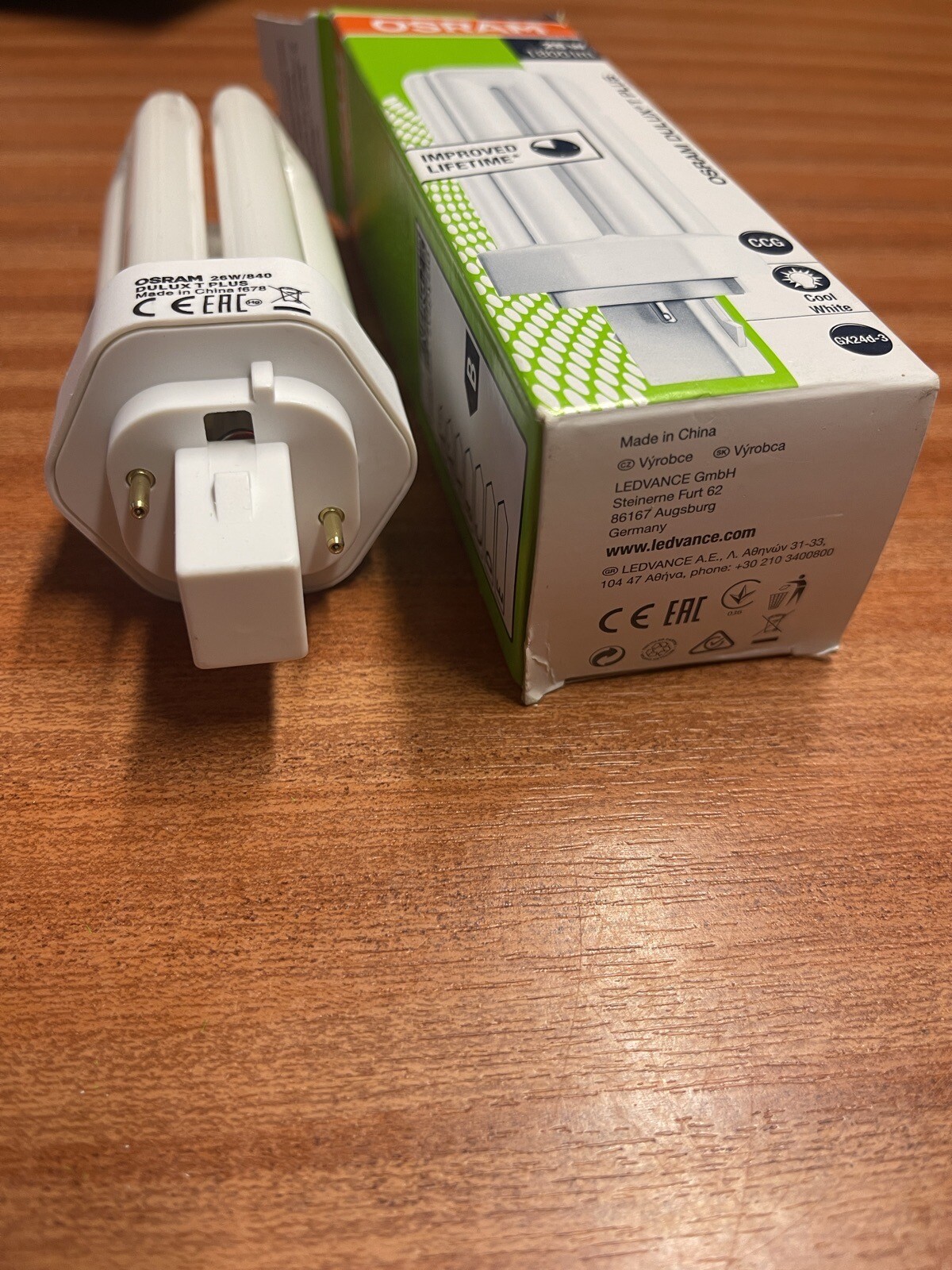 OSRAM DULUX T PLUS 26W / 840 1800 Lm GX24q-3 White 2 Pin Light Bulb ...