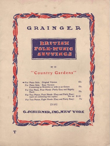 COUNTRY GARDENS - Percy Aldridge Grainger, 1919 Piano Solo | eBay UK
