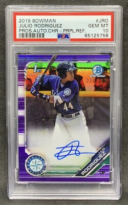 PSA 10 JULIO RODRIGUEZ AUTO 2019 Bowman Chrome PURPLE REFRACTOR /250 RC ...