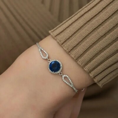 5CT Round Lab Created Blue Diamond Women's Bracelet 14K White Gold ...