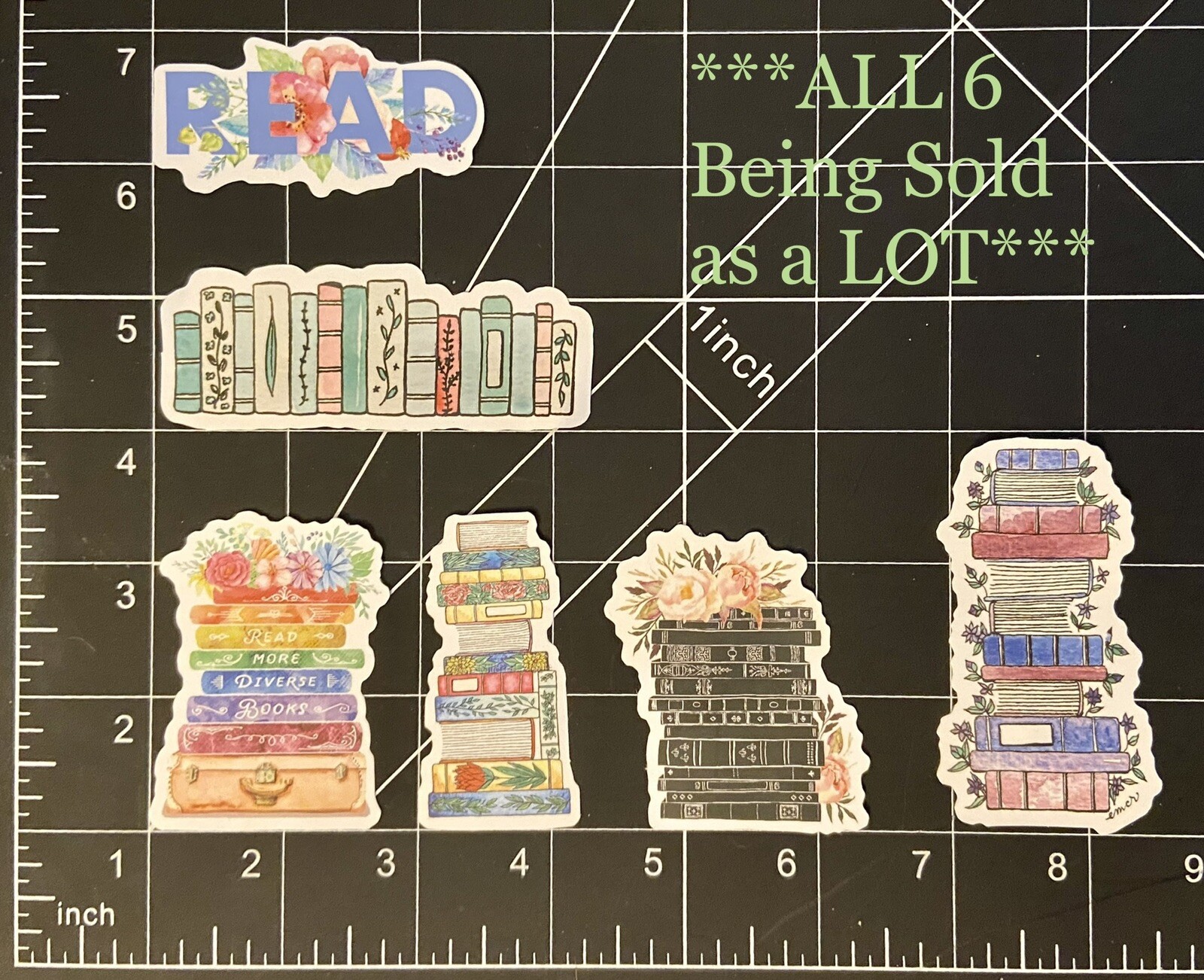 “Reading Stacks of Diverse Books” LOT of 6 Bookish Vinyl Decal Stickers ...
