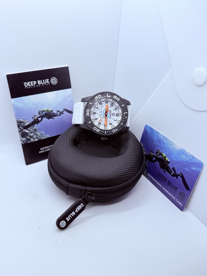 Deep Blue DAYNIGHT 43MM DIVER SOLAR POWERED PC WHITE DIAL 3 COLOR TUBES ...