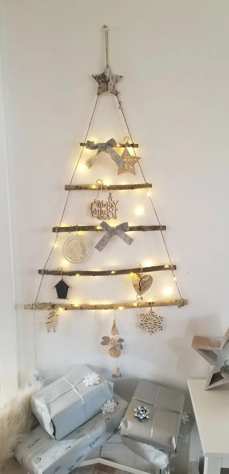 Christmas Wall Hanging Tree Pre Lit Ladder LED Rustic Light Up Xmas ...