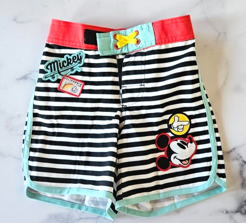 Disney Boys Mickey Mouse Swim Trunks 4 Black White Striped Board Shorts ...