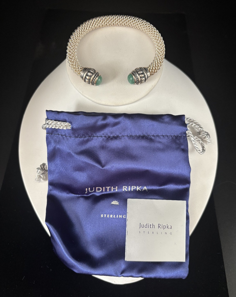 Vintage Judith Ripka Sterling Silver & Green Stone (Jade?) Cuff ...