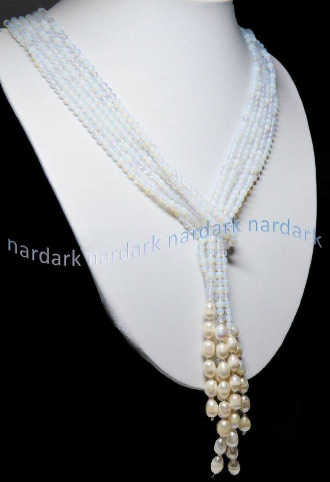 3 Strands Natural 4mm Gemstone Round Beads 7-8mm White Pearl Scarf ...