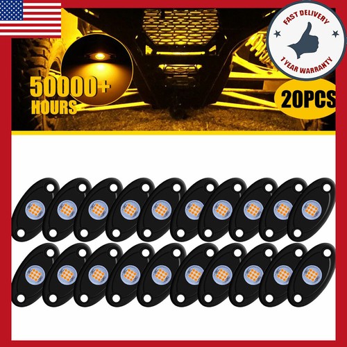 20Pod Amber LED Rock Light Underglow Lamp Truck Offroad Underbody Neon ...
