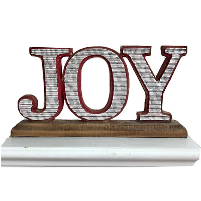 11” Wood Galvanized Metal "Joy" Rustic Country Farmhouse Table Sign ...