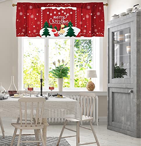 Santa Claus Kitchen Window Valance Curtain Red Christmas 52x18 Inch ...