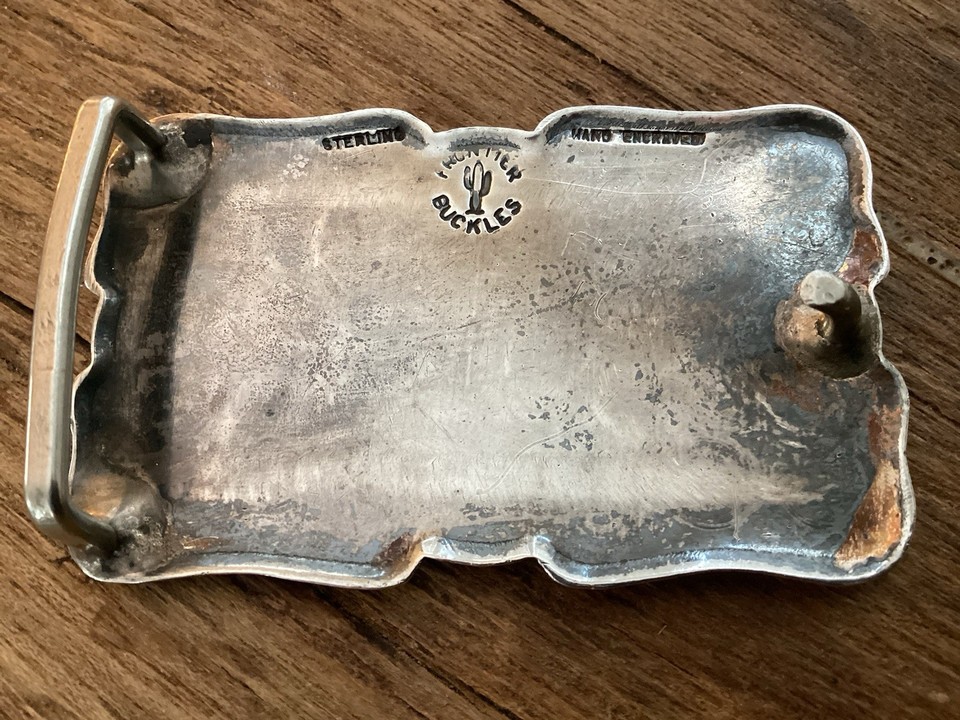 Sterling Silver FRONTIER BUCKLES Hand Engraved Belt Buckle 2.5” x 1.5 ...