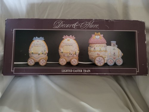 Lighted Easter Porcelain 3 Piece Train Set Night Light Spring Decor ...