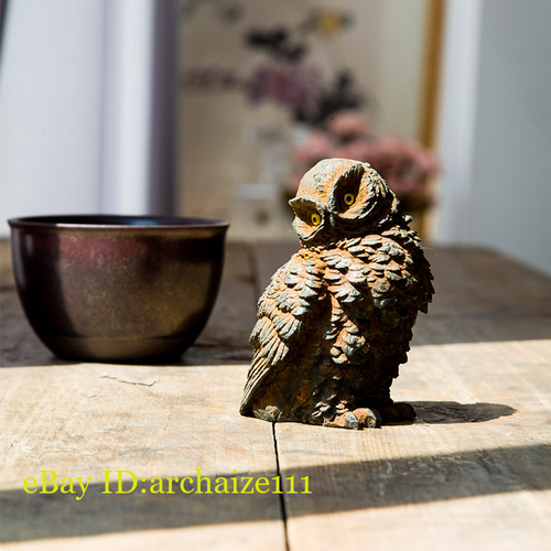 Chinese Handmade Iron Rust Cast Owl Statue Tea Pet Home Decor | eBay