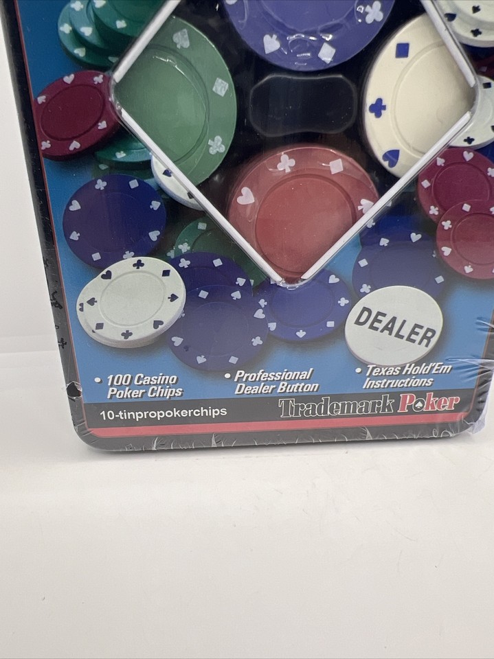 PROFESSIONAL POKER CHIPS IN A TIN TRADEMARK POKER Includes Free Deck Of ...