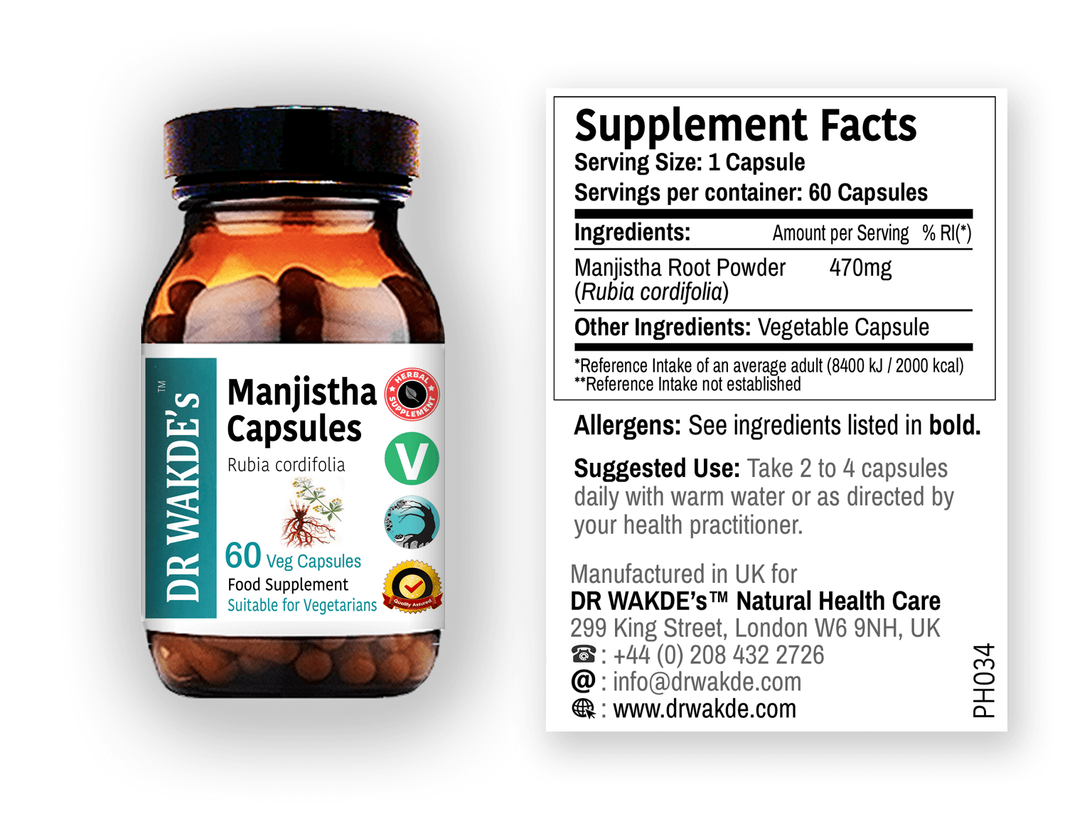 DR WAKDE'S Manjistha Capsules (Rubia cordifolia) | 60 Veg Caps ...
