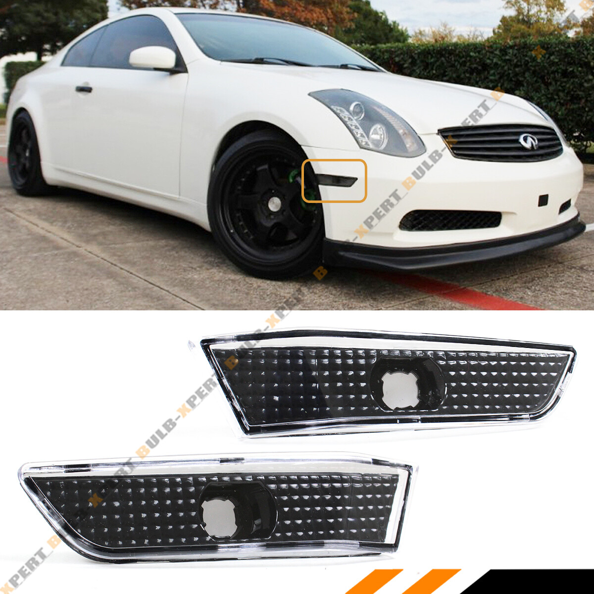 FOR 03-07 INFINITI G35 COUPE JDM BLACK SIDE MARKER LAMPS LIGHT W/ WHITE ...