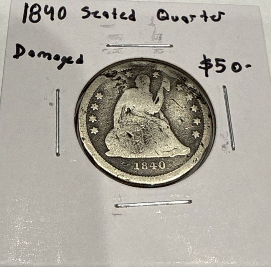 1840 Seated Liberty Quarter 25C Silver U.S. Coin - Damaged | eBay