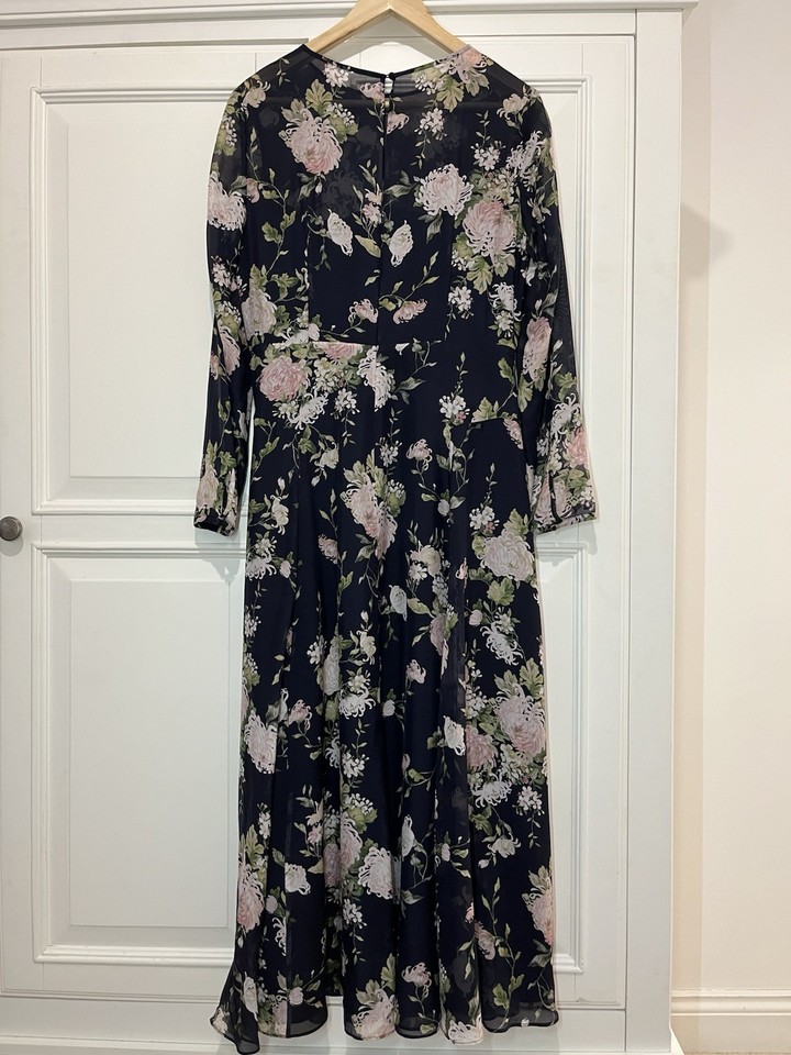 Hobbs Rosabelle Silk Dress with Navy and Pink Peony Design Size 14 ...