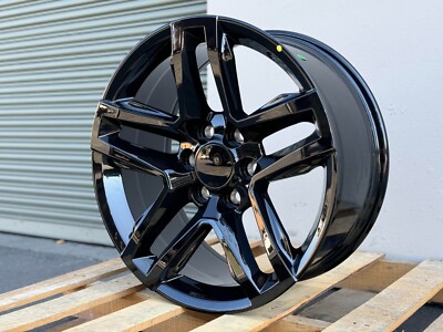 22" 22x9 6x139.7 ET24 CB78.1 Gloss Black 5-Spoke Wheels Fit Chevy GMC ...
