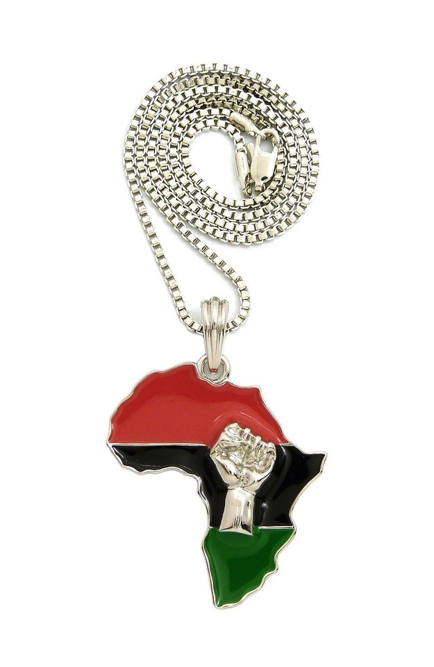 NEW FIST POWER AFRICA PENDANT & 24" BOX/CUBAN CHAIN HIP HOP NECKLACES ...