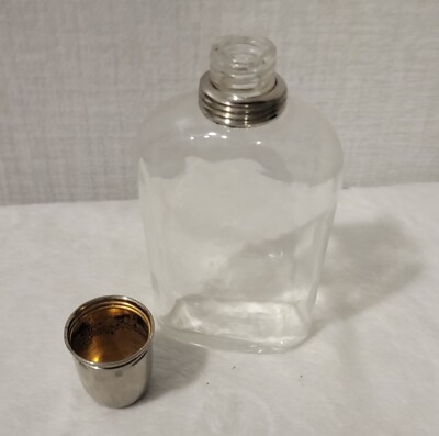 VINTAGE Rumpp ANTIQUE GLASS FLASK Drinking BOTTLE Shot Cup Cap. | eBay