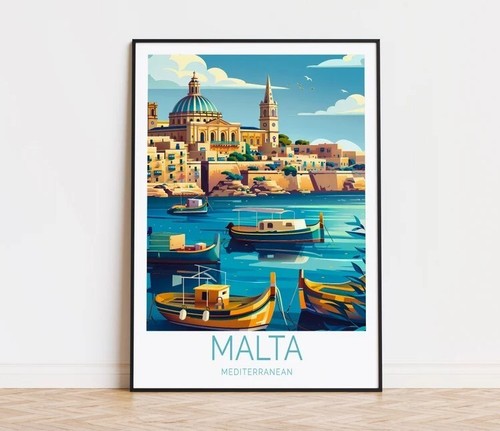 Malta Travel Poster, Mediterranean Wall Art, Valletta Poster, Europe ...