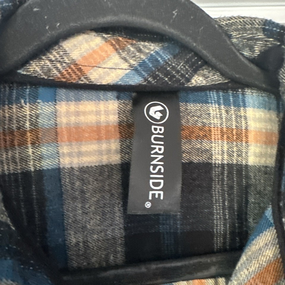 Burnside Flannel Shirt Mens L Black Orange Plaid Long Sleeve Button Up ...