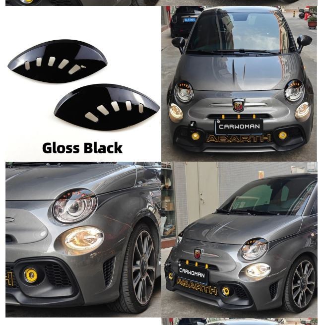 Gloss Black Abarth Angry Evil Eye Lid Covers 500 595 695 EyeBrows | eBay UK