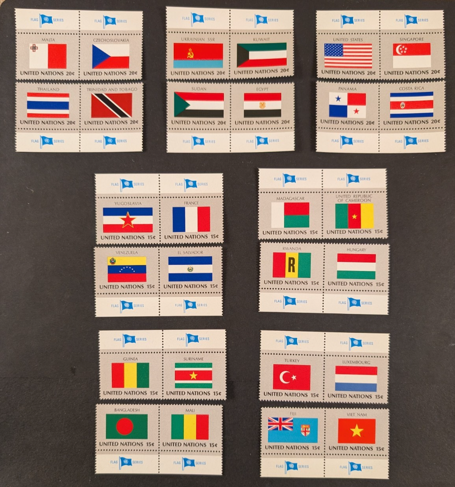 United Nations - 1980-83 - Flag complete series, 64 MNH stamps in blk-2 ...