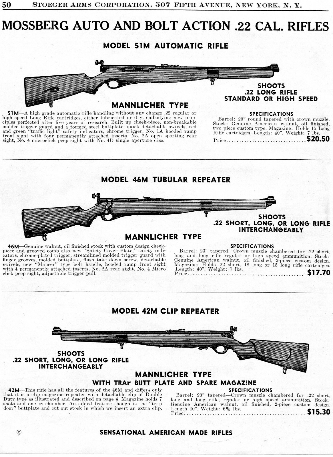 1943 Print Ad of Mossberg Model 51M 46M 42M Mannlicher Type Rifle | eBay