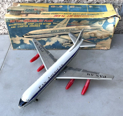 Vintage Pan Am American Battery Operated Jet Plane Tin Toy w/ Box ...
