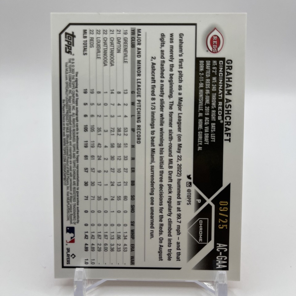 2023 Topps Chrome Update Baseball Graham Ashcraft Rookie Auto Orange/25 ...