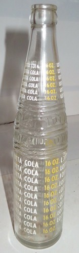Vintage LOTTA COLA 16 oz Soda Bottle Clear Glass ACL w/Yellow & White ...
